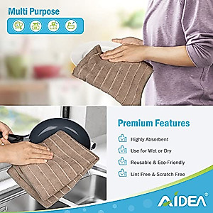 AIDEA Microfiber Kitchen Towels-8 Pack, 18"x26", Super Absorbent, Multi-Purpose Dish Towels for Home, Kitchen-Brown