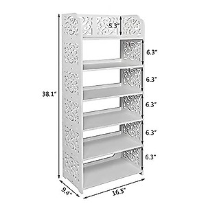 BILEK 6 Tiers Wooden Shoes Rack Free Standing Shoe Shelf Storage Organizer, Stable Structure & Strong Material, for Convenient Shoe Organization,White(16.54" x 9.45" x 38.19")