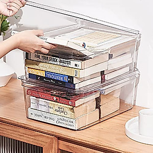 Angoily Plastic Storage Bin Tote Organizing Container with lid Fridge Storage Bin Stackable Storage Bins for Office Entryway Closet Cabinet Bedroom