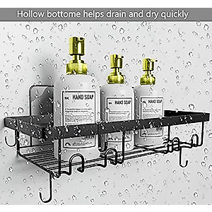 4 Pack Self Adhesive Shower Shelves,Shower Caddy Organizer Rack with 23 Hooks for Hanging Shampoo Conditioner,Rust-Proof 304 Stainless Steel Shower Storage Organization for Bathroom(Black)