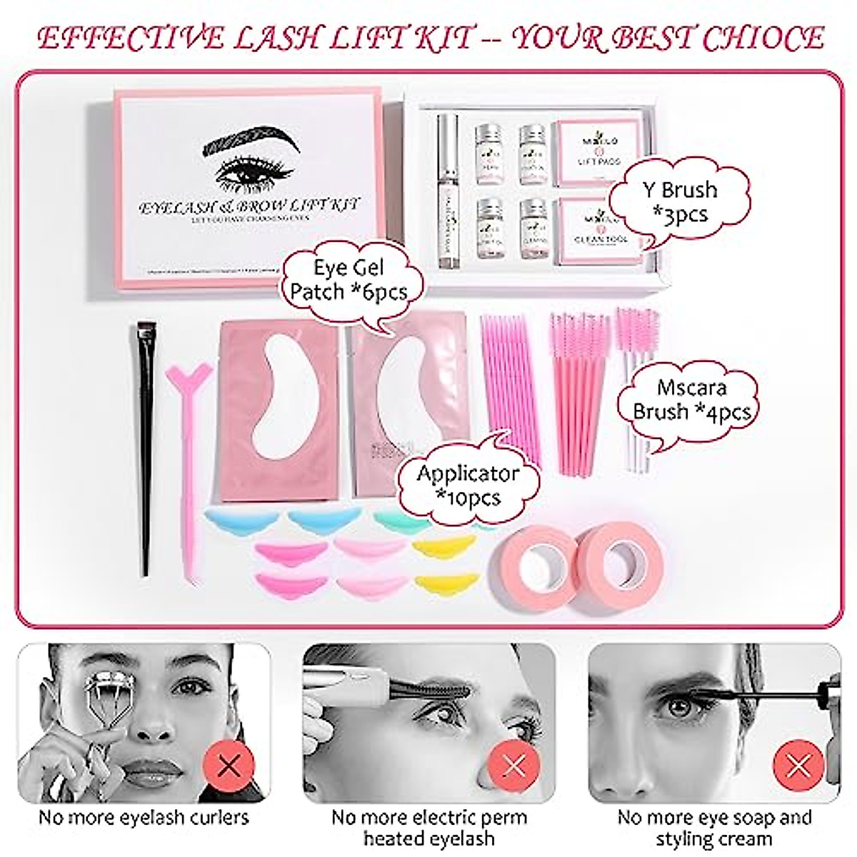 Lash Lift Kit & Eyelash Perm Kit for Solon at Home, Professional Eyelash Curling Lash Extension Set, Including Eyelash Glue, 5 Size Lift Pads, Eye Gel Patchs, Lash Brush and Accessories