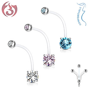 Forbidden Body Jewelry 14G 1" Pregnancy Bioflex Adjustable & Flexible Double Jeweled CZ Maternity Belly Ring, Clear/Aqua (2pc)