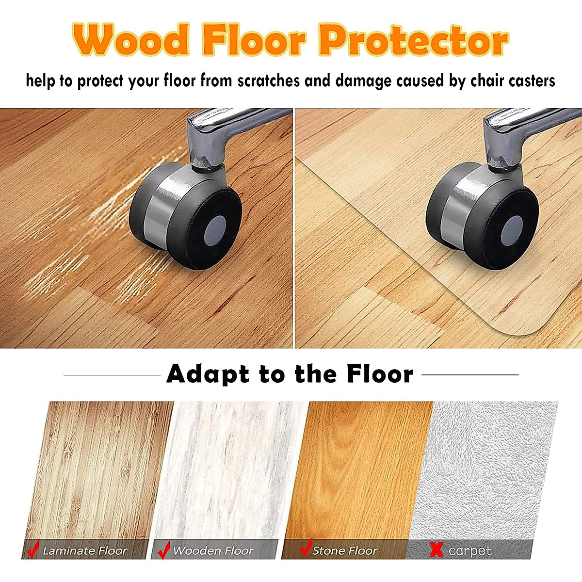 ZIJINJIAJU Office Chair Mat, 32" x 40" Chair Mat for Hardwood Floor Protection Mat for Office & Home Transparent Plastic Floor Mat for Office Chair, Easy to Clean