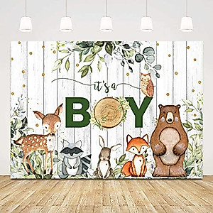 Sensfun It's A Boy Woodland Backdrop Woodland Animal Baby Shower Birthday Background 7x5ft Woodland Creatures Forest Friends Safari Theme Party Banner Decoration
