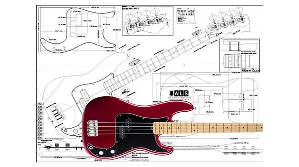 Fender Precision Bass 4 String Full Scale Plan | CAD Drawing