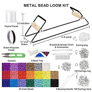PP OPOUNT Bead Loom Kit, Beading Supplies with 9700 PCS Seed Beads, Tray, Scissors Making Accessories, Beading Loom Kits for Adults Jewelry Making Bracelets Belts