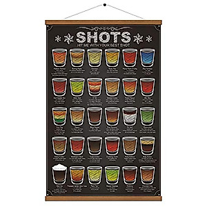 WEROUTE 30 Shots Mixology Canvas Print Poster Cocktail Recipes Infographic Drink Designed Bar Pub Themed Kitchen Home Wall Decor 15.7 X 27 Inch (with Hanger Scroll Frame)