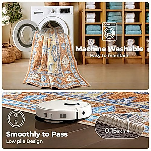 Kokia Area Rugs Living Room 9x12 Ultra-Thin Washable Orange Large Area Rug Dining Room Geometric Tribal Distressed Lightweight Foldable Carpet for Dining Room Home Office, Solani Orange-1