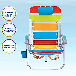 Rio Beach 4-Position Backpack Lace-Up Suspension Folding Beach Chair,Aluminum, Bright Stripe