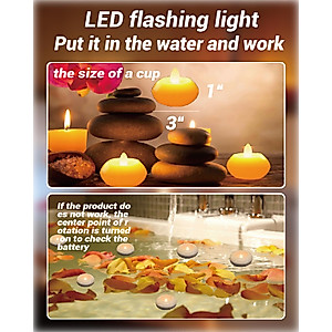 QQFCTOO Flameless LED Floating Candles, 3”Floating Battery Operated Candles,24 Pack Warm Tealights for Cylindrical Vase/Pool/Bath/Hot Bath/Wedding Center Decoration