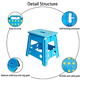 Non-Slip Folding Step Stool, Sturdy Safe Enough - Holds up to 300 Lb - 13 inch Footstool for Adults or Kids, Folding Ladder Storage/Opens Easy, for Kitchen,Toilet,Camping (Blue),Pack of 2