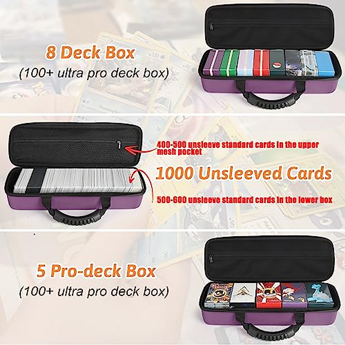 CDBXPRG 1000 Trading Card Box for Several Games, Sports Card Travel Organizer, Purple Case