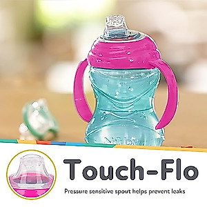 Nuby 3 Piece No-Spill Grip N’ Sip Silicone Cup with Soft Flex Spout, 2 Handle with Clik It Lock Feature, Girl,10 Ounce, Light Pink, Bright Pink, Purple, Aqua Light Pink, Bright Pink, Purple, Aqua