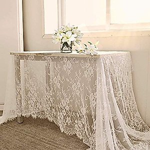 B-COOL 60 X120 Inch Classic White Wedding Lace Tablecloth Lace Tablecloth Overlay Vintage Embroidered Lace Overlay for Rustic Wedding Reception Decor Spring Summer Outdoor Party