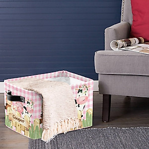 Farm Sheep Happy Cow Horse Fabric Storage Basket for Organizing Closet Shelf Nursery Toy Decorative Closet Organizers with Handles Cubes