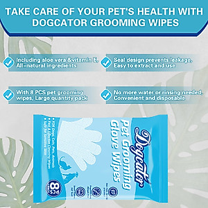 Dogcator Deodorizing Bathing Wipes for Dogs and Cats, Hypoallergenic Dog Glove Wipes for Cleaning | Fragrance Free Natural Puppy Glove Wipes | Soothes Itchy Dry Skin | 32 Count