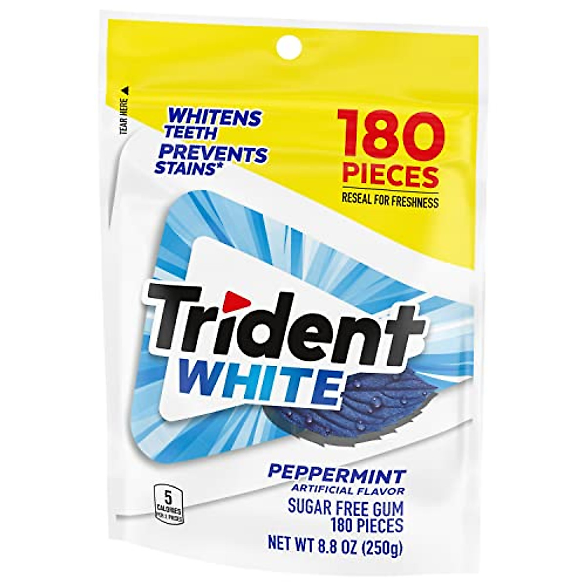 Trident White Sugar Free Gum, Peppermint, 180 Count (Packaging May Vary)