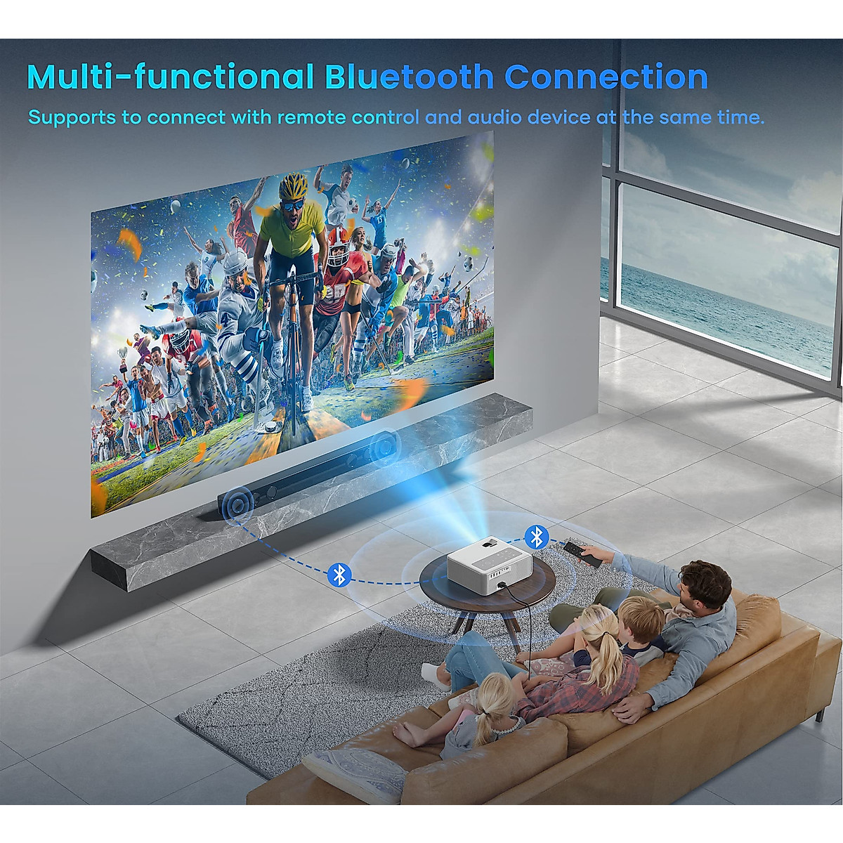 FANGOR 4K Supported Projector with 5G WiFi and Bluetooth - HD 900 ANSI 1080P Native Projector for Outdoor Movies, Home Video Projector with 4P Keystone 50% Zoom Supports TV Stick/Roku/Laptop/Phone