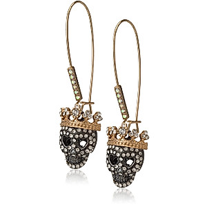 Betsey Johnson Pave Skull Dangle Earrings