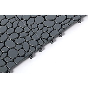 Gardenised QI003970.5 Interlocking Cobbled Stone Look Garden Pathway Tiles, Decorative Floor Grass Pavers Anti-Slip Mat, 5 Pack, Gray