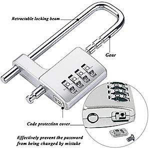 Padlock, Combination Lock, 4 Digit Combination Padlock, 2-1/2" (64mm) Wide Body. 3/8 inch Stainless Steel Retractable Long Shackle is Suitable for Outdoor, School, Gym, Sports lockers, Fences,