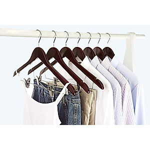 TOPIA HANGER Wooden Suit Hangers with Adjustable Metal Clips (10 Pack), Solid Wood Clothes Hangers, 360° Swivel Hook, Premium Pants Hangers for Clothes Coat, Jeans, Blouse- Cherry CT28M