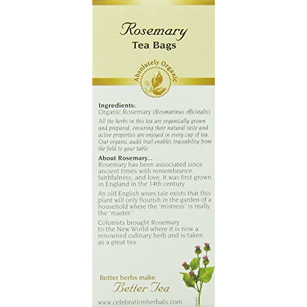 CELEBRATION HERBALS Rosemary Leaf Tea Organic 24 Bag, 0.74 Ounce