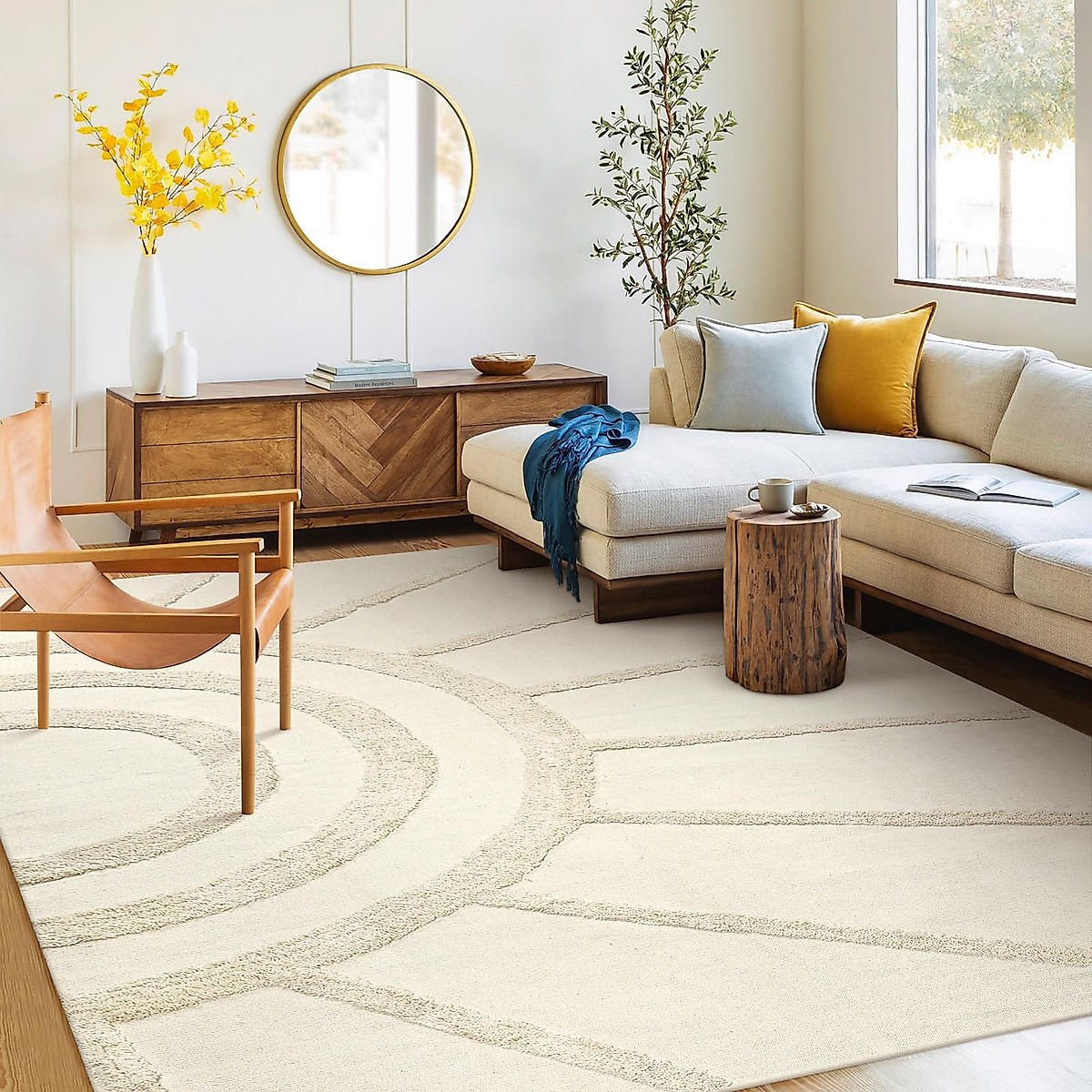 OJIA Boho Living Room Rug 5'x8', Large Washable Rugs Soft Tufted Bedroom Rug Nursery Rug, Cotton Woven Beige Area Rugs Floor Carpet for Dorm/Kids Room/Dining Room/Office