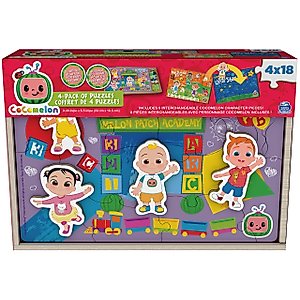 CoComelon, 4-Pack Wooden Puzzles, 18-Pieces Each Jigsaw Toy Gift Set with Interchangeable Characters, for Kids Ages 3 and up