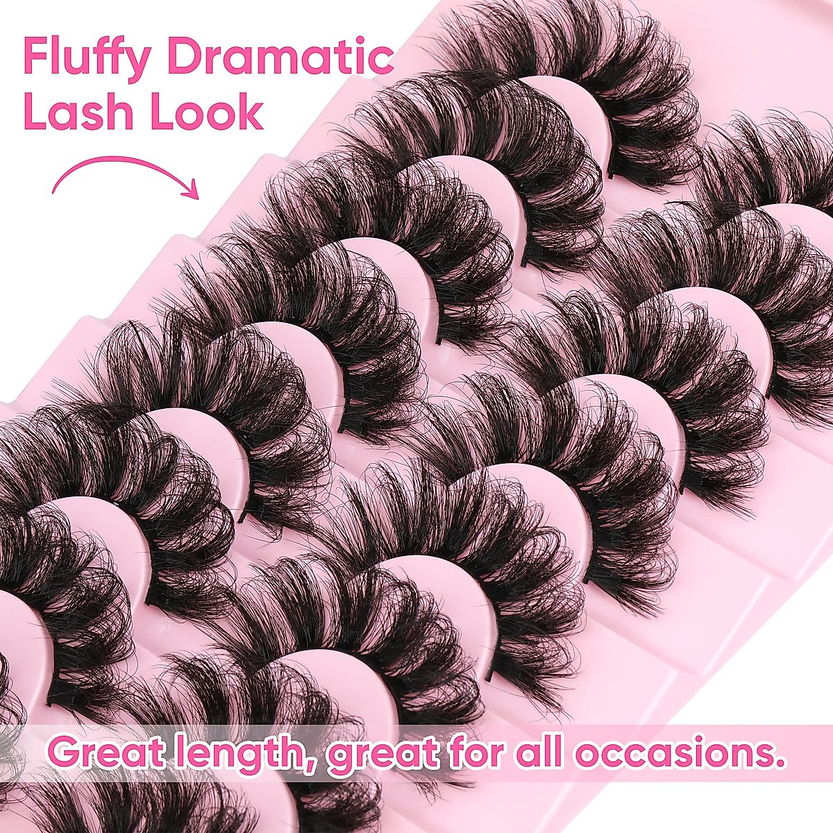 Mink Lashes Fluffy Wispy False Eyelashes 8 Pairs D Curl Faux Mink Lashes that Look Like Extensions Dramatic Long Volume Lashes Pack by Eefofnn