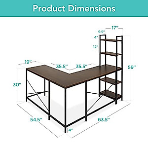 Best Choice Products L-Shaped Corner Computer Desk, Large Study Workstation Furniture w/Multifunctional 5-Tier Open Storage Bookshelves, Custom Setup for Home, Office - Brown/Black