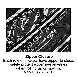 56 Pockets Large Zippered Dual Sided Jewelry Hanging Organizer Necklace Earrings Bracelets Rings Accessories Storage Bag Wall Mounted Door Cabinet Hanger Holder Clear Pouch Display Foldable for Travel