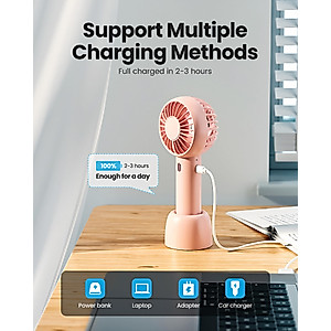 Gaiatop Mini Portable Fan, Dual Motors Powerful Handheld Fan, Cute Design 3 Speed Personal Small Desk Fan with Base, Lightweight Makeup USB Rechargeable Fan for Stylish Girl Women Men Indoor Outdoor