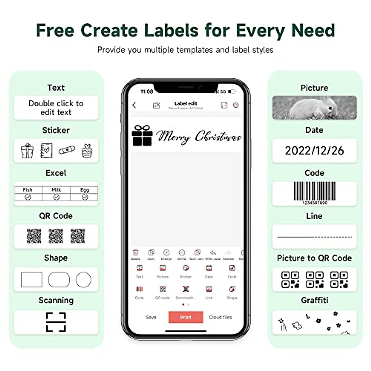 Ecokra Bluetooth Label Maker Machine with Tape,P15 Mini Thermal Label Maker for Organizing,Portable Desktop Label Printer,Sticker Printer with Multiple Templates for Office,Home,Kitchen,School