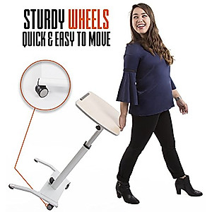 Stand Steady Tilting Mobile Podium | Height Adjustable Laptop Stand with Wheels and Tilting Desktop | Mobile Workstation & Portable Standing Desk | Rolling Laptop Table for Office & Home (Maple Print)
