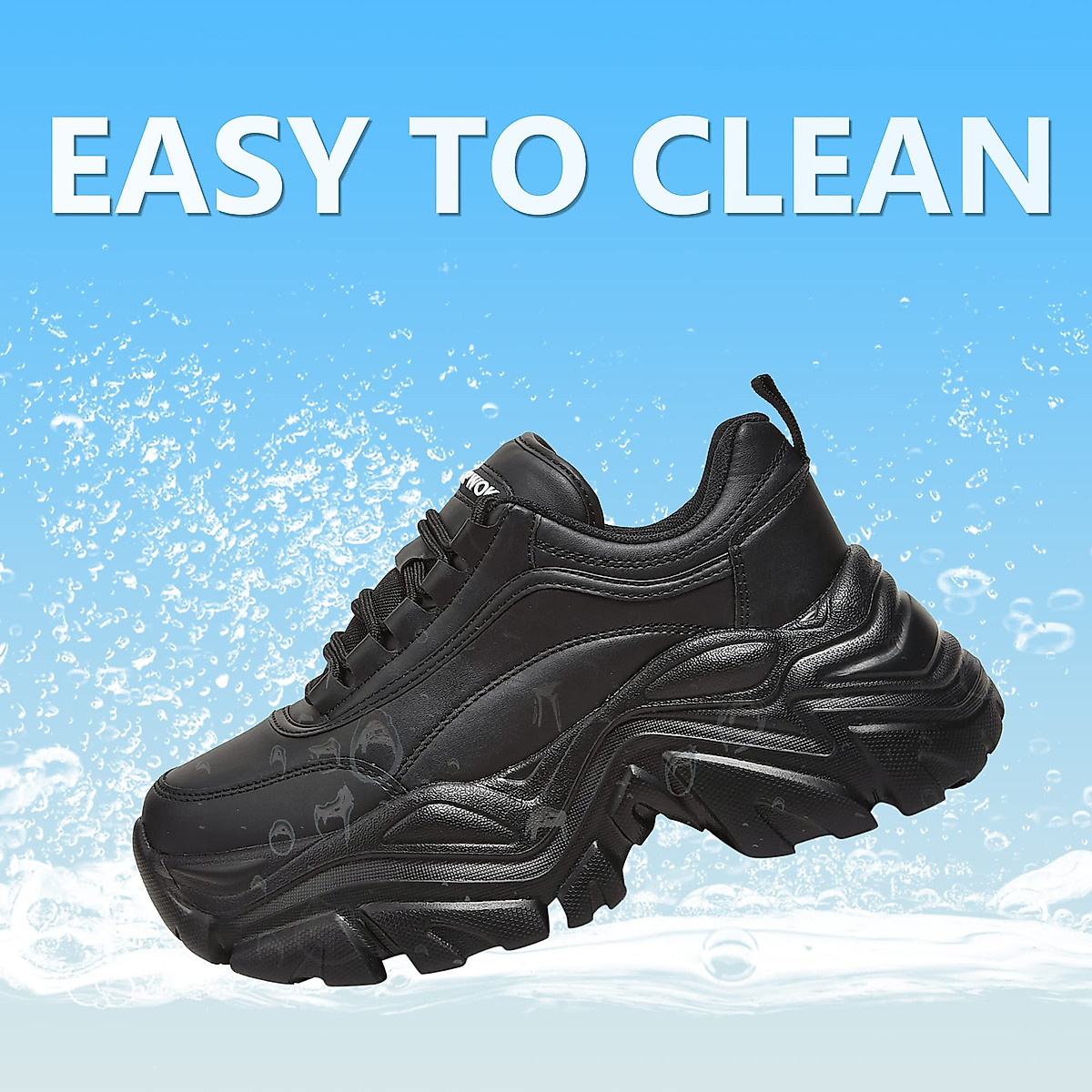 K KIP WOK Chunky Sneakers for Women Fashion Platform White Leather Casual Dad Shoes Comfortable Wedge Walking Sport Sneakers(Black,11B(M) US