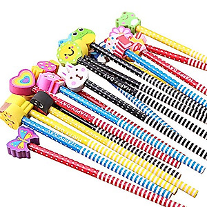 Cute Pencils for Kids, Fun Pencil with Erasers Toppers, Woodcased #2 Pencils for School Classroom(12 Pack)