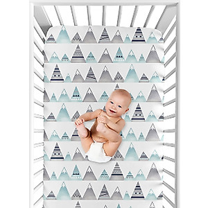 Navy Blue, Aqua and Grey Aztec Baby or Toddler Fitted Crib Sheet for Mountains Collection by Sweet Jojo Designs