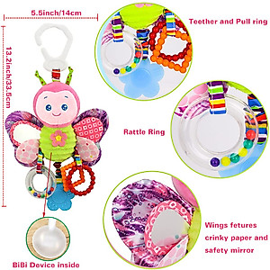 COLVWOFA Baby Hanging Rattles Toys for 0-18 Months with Teether, Clip on Toy for Stroller, Car Seat or Activity Gym, Newborn Toys Soft Cartoon Animal Gift Ideas