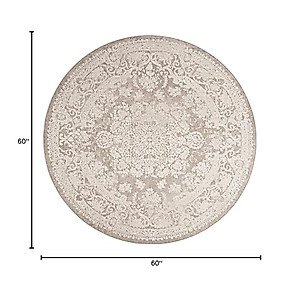 SAFAVIEH Reflection Collection Area Rug - 5' Round, Beige & Cream, Vintage Distressed Design, Non-Shedding & Easy Care, Ideal for High Traffic Areas in Living Room, Bedroom (RFT664A)