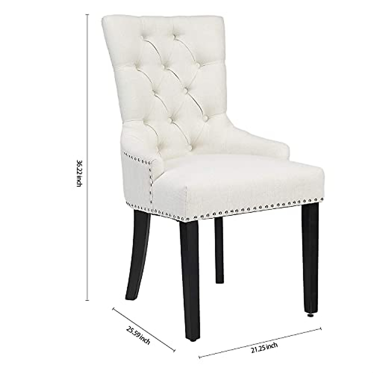 CangLong Modern Elegant Button-Tufted Upholstered Fabric With Nailhead Trim Side Chair for Dining Room Accent Chair for Bedroom, Set of 2, Beige