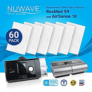 NUWAVE Replacement Filter for ResMed Part Number S9/S10 Standard Pollen Filter 36850, High-Efficiency CPAP Filters ResMed, Opti-fit ResMed Filters, Pollen Filters CPAP ResMed S9-60 Per Pack
