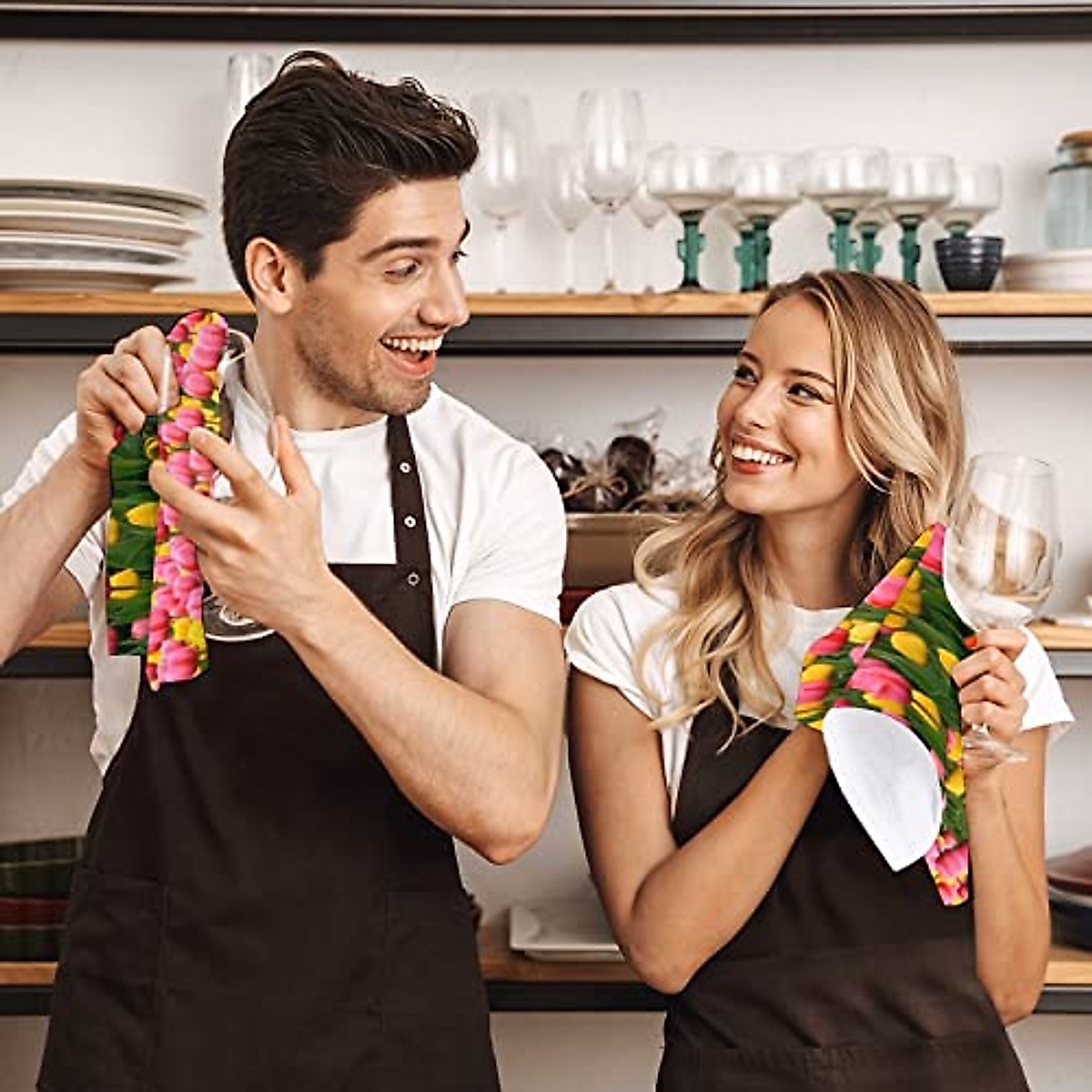 Curdesi Hand Towels for Bathroom, Tulips Hand Bath Towel Soft Absorbent Microfiber Kitchen Dish Towels 12 x 12inches