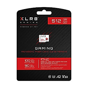 PNY XLR8 512GB Gaming Class 10 U3 V30 microSDXC Flash Memory Card - 100MB/s, Class 10, U3, V30, A2, 4K UHD, Full HD, UHS-I, micro SD