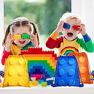 Yerliker 24 Pack Building Block Party Bags Building Blocks Drawstring Gift Bags Building Block Treat Bag Goodie Bags Brick Party Bags Blocks Goody Bags for Kids Birthday Party Supplies Decorations