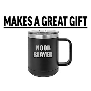 Rogue River Tactical Funny Gamer Noob Slayer Joke 15oz Travel Tumbler Mug Cup w/Lid Stainless Steel Gift For Video Game PLayer Black