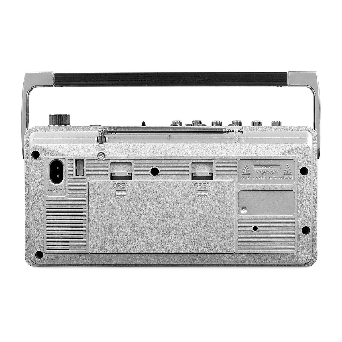 Victrola VBB-25-SLV Mini Bluetooth Boombox with Cassette Player, Recorder and Am/FM Radio, Silver