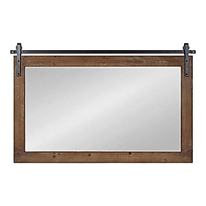 Kate and Laurel Cates Farmhouse Horizontal Wood Framed Wall Mirror, 40 x 26, Rustic Brown, Barn Door-Inspired Rustic Mirrors for Wall