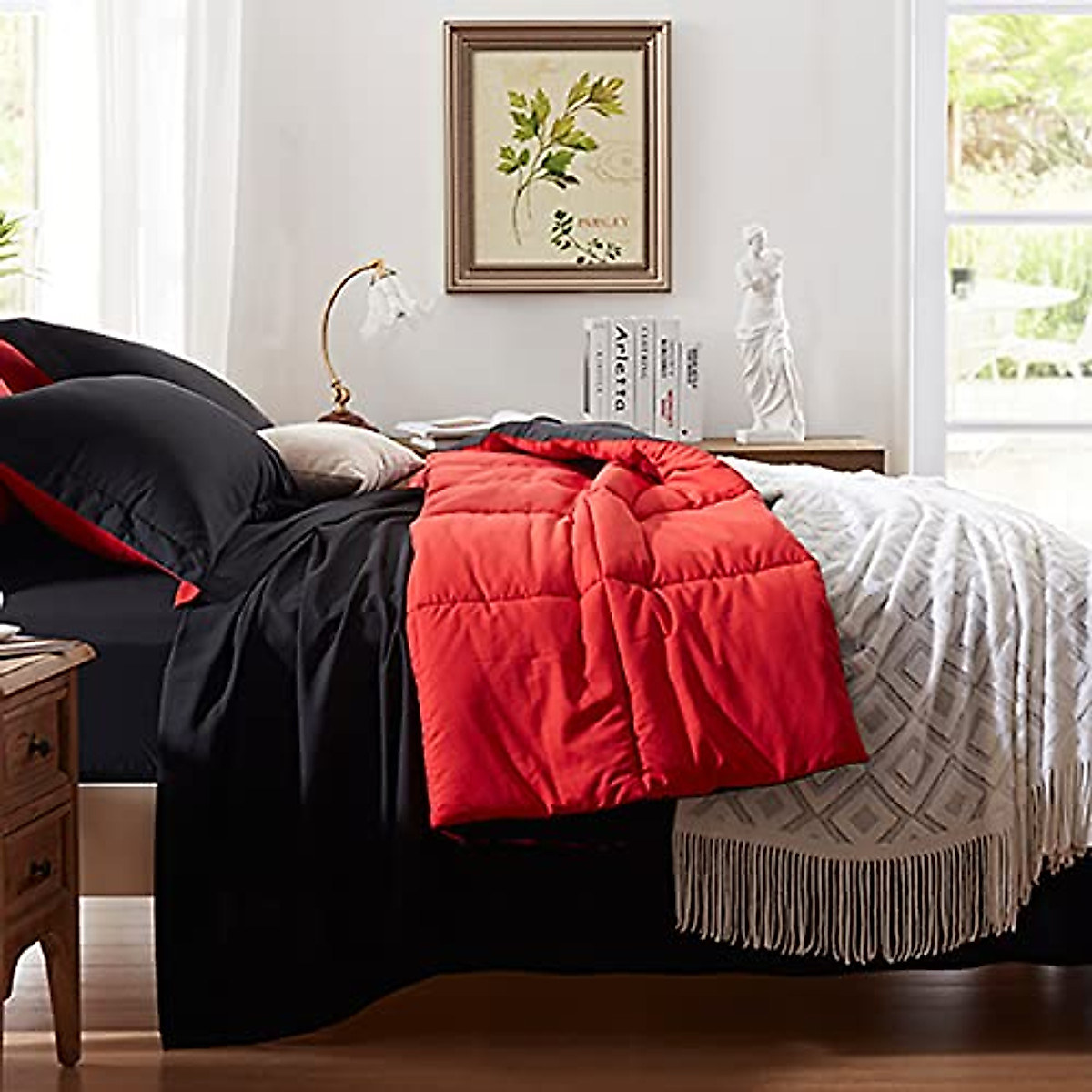Anluoer Queen Size Bed in a Bag 7 Pieces, Black Bed Comforter Set with Comforter and Sheets, All Season Bedding Sets with 1 Comforter, 2 Pillow Shams, 2 Pillowcases, 1 Flat Sheet, 1 Fitted Sheet