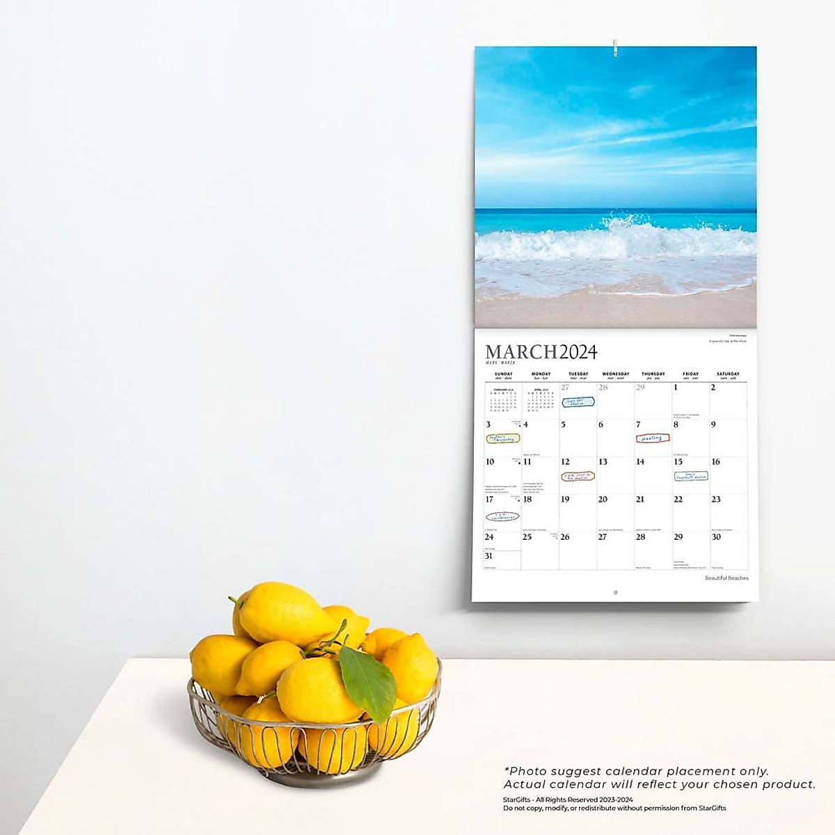 Beautiful Beaches | 2024 12 x 24 Inch Monthly Square Wall Calendar | Sticker Sheet | StarGifts | Travel Nature Tropical